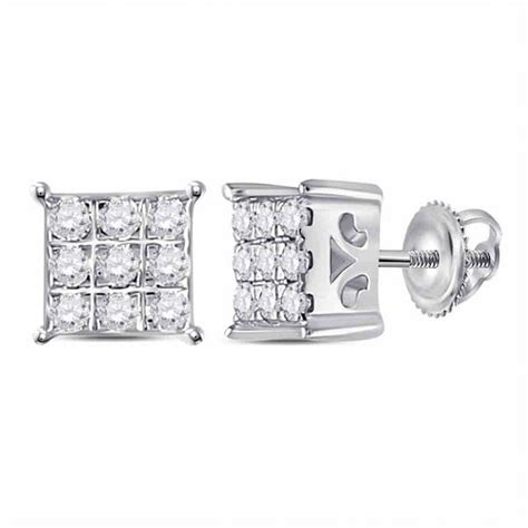 10kt White Gold Womens Round Diamond Square Cluster Earrings 16 Cttw