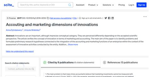 Citation Report Accouting And Marketing Dimensions Of Innovations