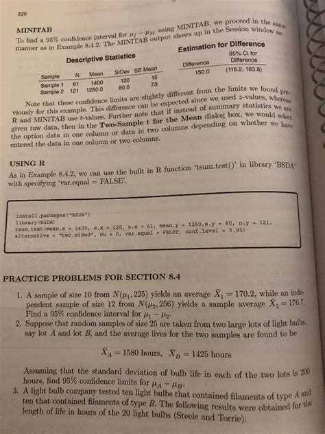Solved Minitab To Find A 95 Confidence Interval For μi−μm