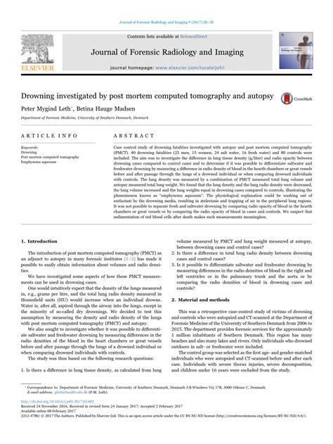 Pdf Drowning Investigated By Post Mortem Computed Tomography And Autopsy