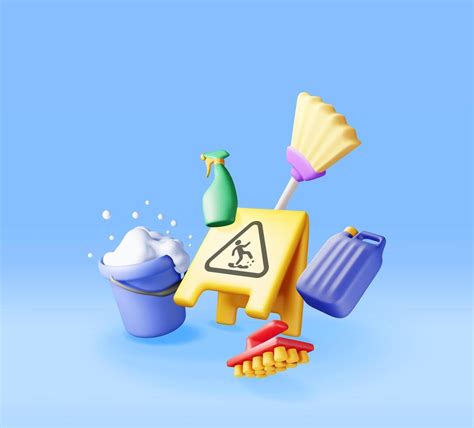 3d Set Of Home Cleaning Tools Render Collection Of Accessories For