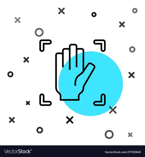Black Line Palm Print Recognition Icon Isolated Vector Image