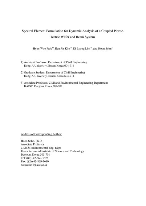 Pdf Spectral Element Formulation For Dynamic Analysis Of A Coupled Piezoelectric Wafer And