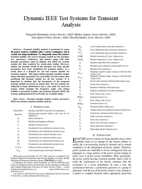 dynamic ieee test systems for transient analysis pdf steady state