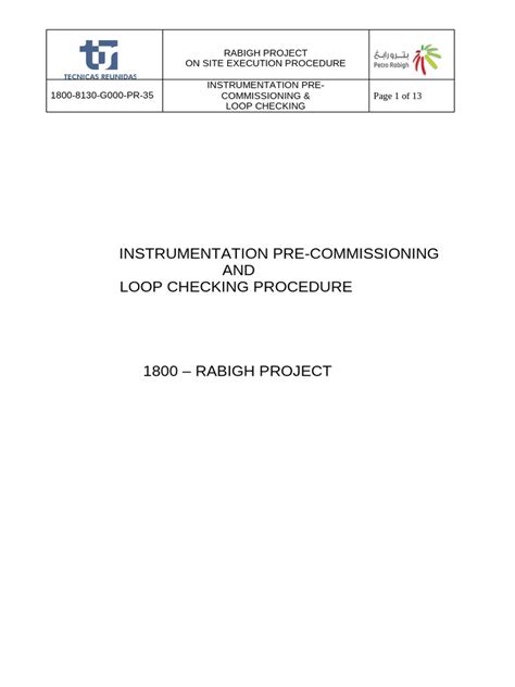 Pre Commissioning And Loop Checking Procedure Pdf Instrumentation Switch