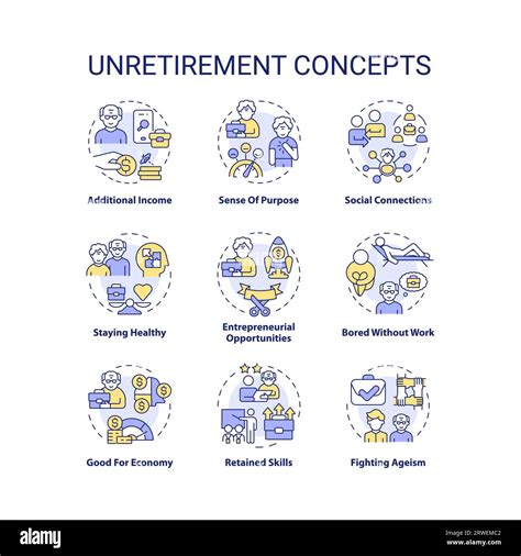 Customizable Icons Representing Unretirement Concepts Stock Vector