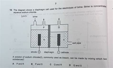 7 16 The Diagram Shows A Diaphragm Cell Used For The Electrolysis Of Bri