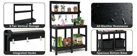 Polyhouz Outdoor Potting Bench With 3 Tier All Weather