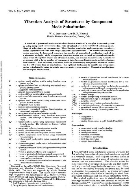 Pdf Vibration Analysis Of Structures By Component Mode Substitution Dokumentips