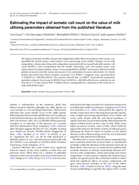 Estimating The Impact Of Somatic Cell Count On The Value Of Milk