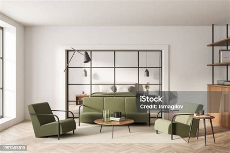 녹색 안락 의자와 소파가있는 밝은 침실 인테리어 배경침대 0명에 대한 스톡 사진 및 기타 이미지 0명 3차원 형태 가구 Istock