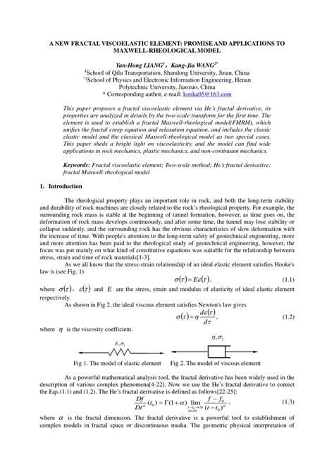 Pdf A New Fractal Viscoelastic Element Promise And Applications To
