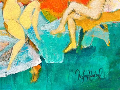 Miguel Anibal Modernist Dancing Nudes At Orange Sunset By French