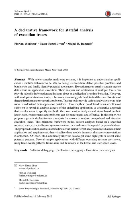 Pdf A Declarative Framework For Stateful Analysis Of Execution Traces