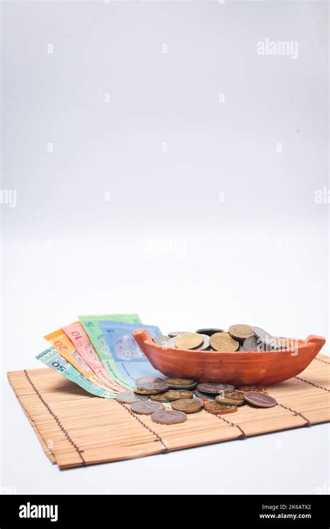 Malaysia Ringgit Note And Coins Isolated On White Background Business And Financial Concept