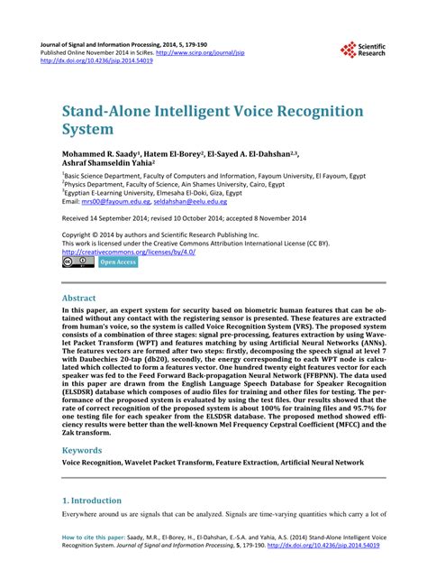 PDF Stand Alone Intelligent Voice Recognition System