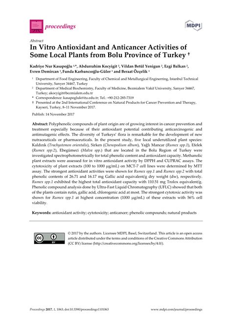 Pdf In Vitro Antioxidant And Anticancer Activities Of Some Local