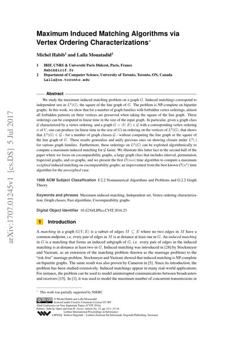 pdf maximum induced matching algorithms via vertex ordering characterizations