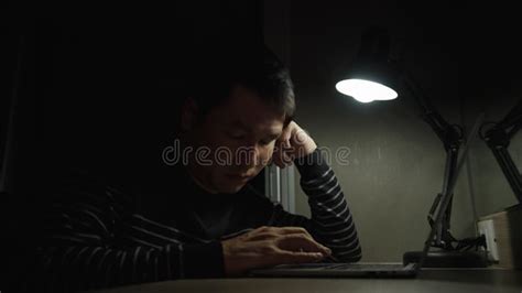 Sleepy Man Working With Laptop At Night Stock Video Video Of Asian