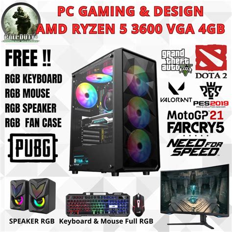 Jual Pc Gaming Fullset Amd Ryzen Ram Gb Vga Gb Ssd Gb Hdd