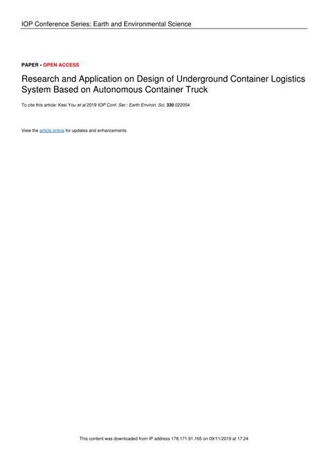 Pdf Research And Application On Design Of Underground Container Logistics System Based On