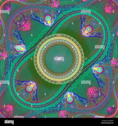 Symmetrical Grid Fractal Pattern Blue And Purple Palette Computer Generated Graphics Stock