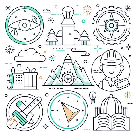 An Illustration Of Different Objects Like A Compass A Building And A