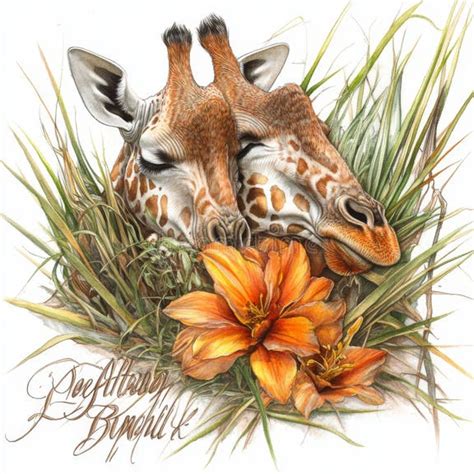 A Cute Watercolor Card Depicting A Couple Of Giraffes Amidst Tropical