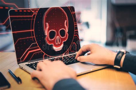 Hacking Attack And Online Piracy Creative Concept With Red Skull