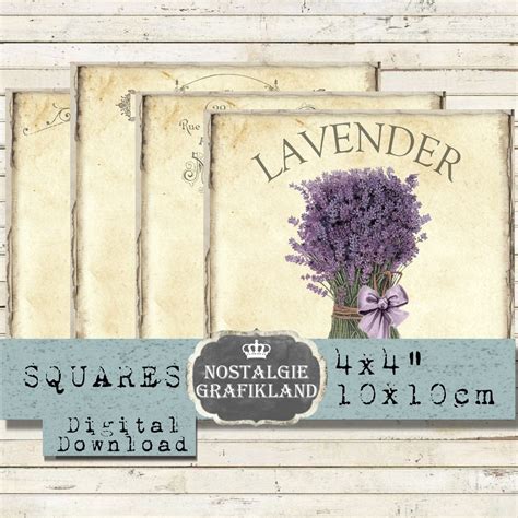 French Lavender Squares Printable Provence Coaster 4x4 Inch Scrapbook