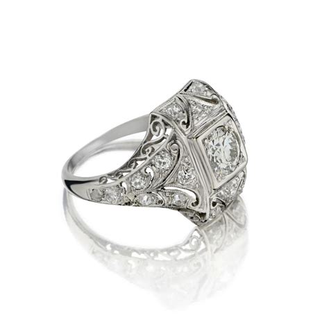 Art Deco Platinum Old European And Old Mine Cut Diamond Ring Van Rijk
