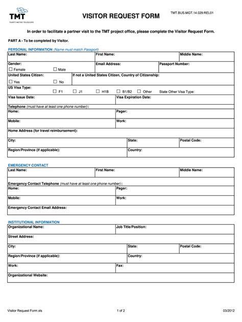 Visitor Request Form Template Word At Templatecom Templates Words
