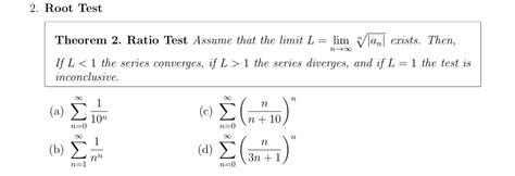 Solved Root Testtheorem 2 ﻿ratio Test Assume That The Limit