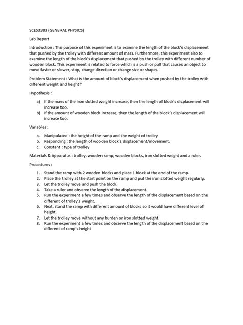 Sces3383 General Physics Lab Report Pdf Experiment Weight