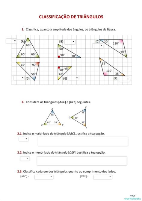 Tw Classificação De Triângulos 1 Ficha Interativa Topworksheets