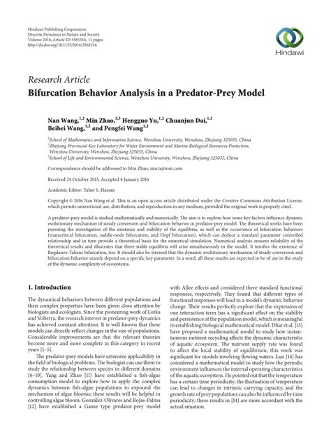 Pdf Bifurcation Behavior Analysis In A Predator Prey Model