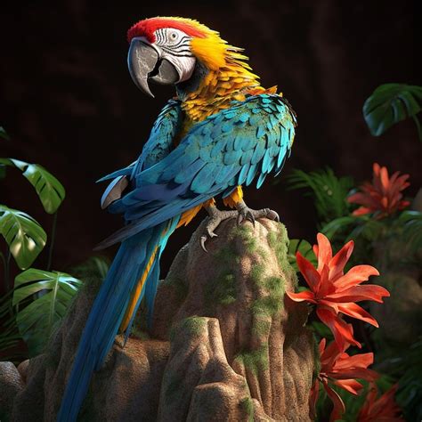 Premium AI Image Hyper Detailed Parrot Floral Design Generative AI