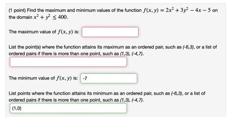 solved 1 point find the maximum and minimum values of the