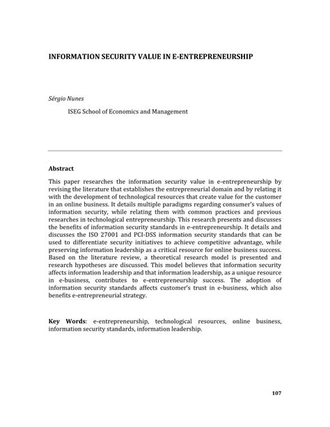 Pdf Information Security Value In E Entrepreneurship