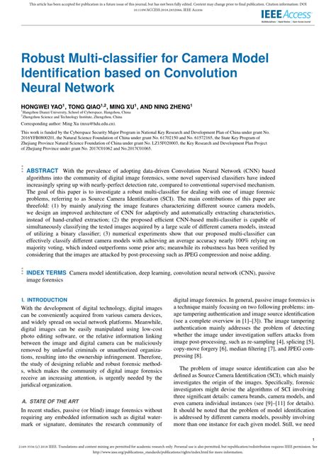 Pdf Robust Multi Classifier For Camera Model Identification Based On Convolution Neural Network