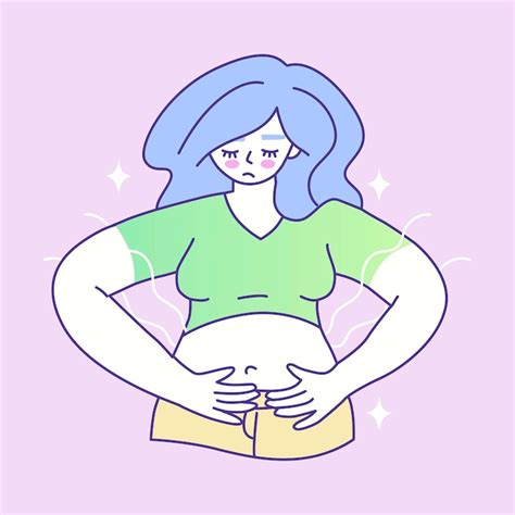 Premium Vector The Girl Looks At Her Swollen Belly Bloating Gas