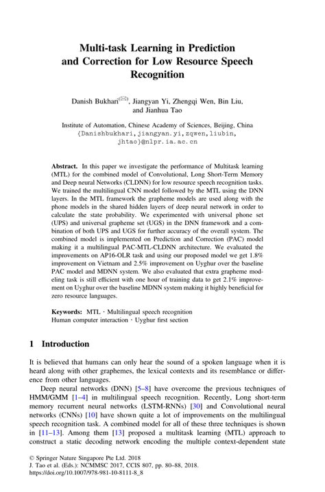 Pdf Multi Task Learning In Prediction And Correction For Low Resource Speech Recognition