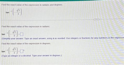 solved find the exact value of the expression in radians and