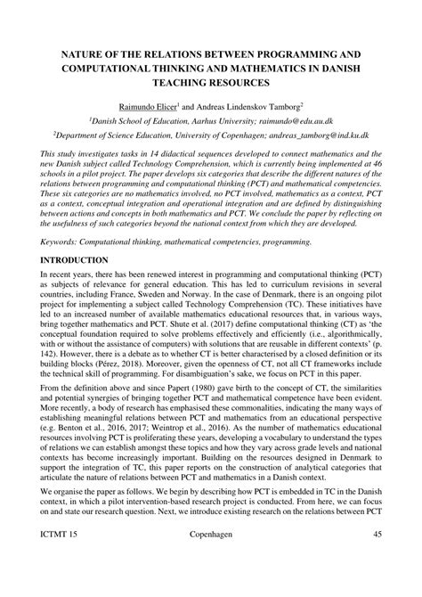 Pdf Nature Of The Relations Between Programming And Computational Thinking And Mathematics In
