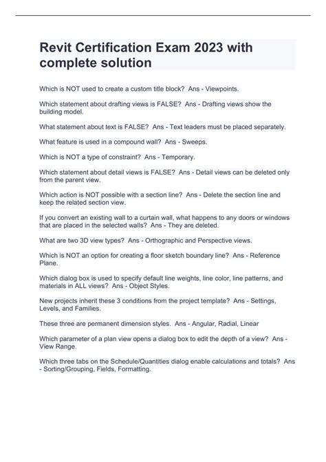 Revit Certification Exam 2023 With Complete Solution Revit Stuvia Us