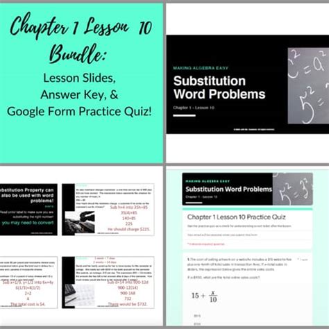 Algebra Slides Google Forms Quiz Key Substitution Word Problems