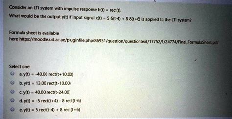 solved consider an lti system with impulse response h t rect t
