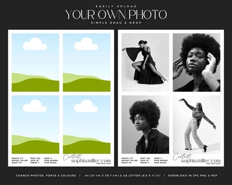 Model Comp Card Canva Template Fashion Model Zed Card Model