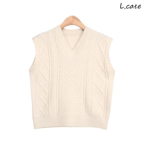 여자 조끼 니트 꽈배기 패턴 브이넥 베스트 검정 파랑 오트밀 크림 색 마롱패션
