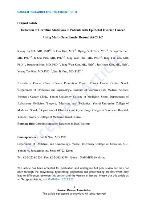 Pdf Detection Of Germline Mutations In Patients With Epithelial